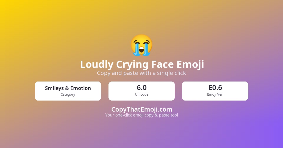 😭 Loudly Crying Face Emoji (U+1F62D) — Meaning & Copy