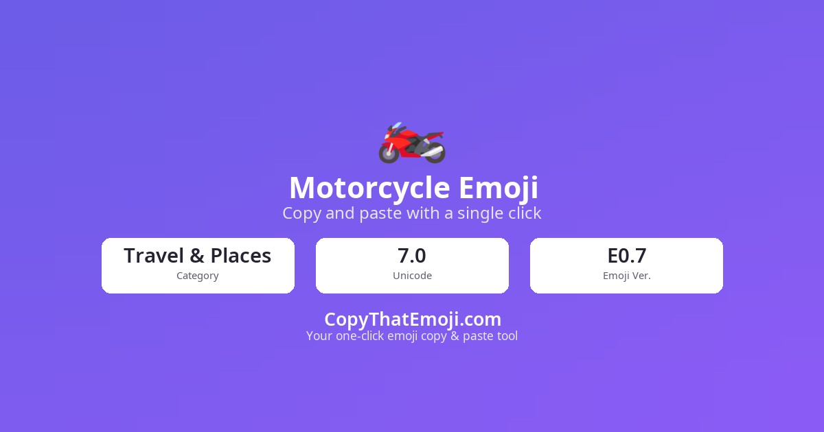 🏍️ Motorcycle Emoji (U+1F3CD) — Meaning & Copy