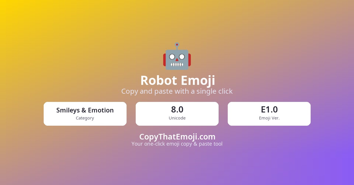 🤖 Robot Emoji (U+1F916) — Meaning & Copy