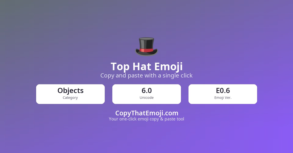 🎩 Top Hat Emoji (U+1F3A9) — Meaning & Copy